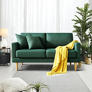 Husbedom 59" Loveseat Sofa, Modern Small Couches for Small Spaces, Living Room, Bedroom, Apartment, Dorm, with Throw Pillow, Dark Green