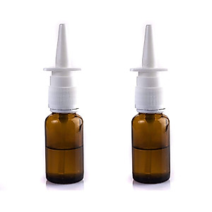 Amber Glass 2- Pack Nasal Spray Bottle 1 oz, Empty, Press Spray Head Refillable, Travel Sized 30 ml vials - No Labels