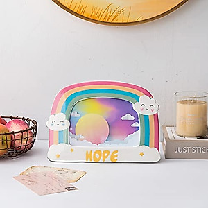 Ceramic Picture Frame Rainbow Decorative with High Definition Really Plexiglass Sheet for Table Top Desk Photo Display or Hanging White Color Memento (4x6/5x7)