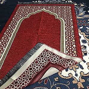 Gilded Taffeta Ottoman Prayer Rug (350 Grams) | Muslim Prayer Mat, Thin, Woven Janamaz - Size: 110 x 70 cm (Burgundy)