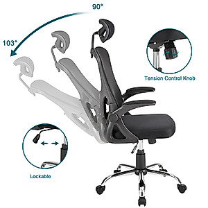 VECELO High Back Ergonomic Office Chair with Adjustable Headrest Armrest, Mesh Lumbar Support, Swivel Wheels for Home Study Work, Black