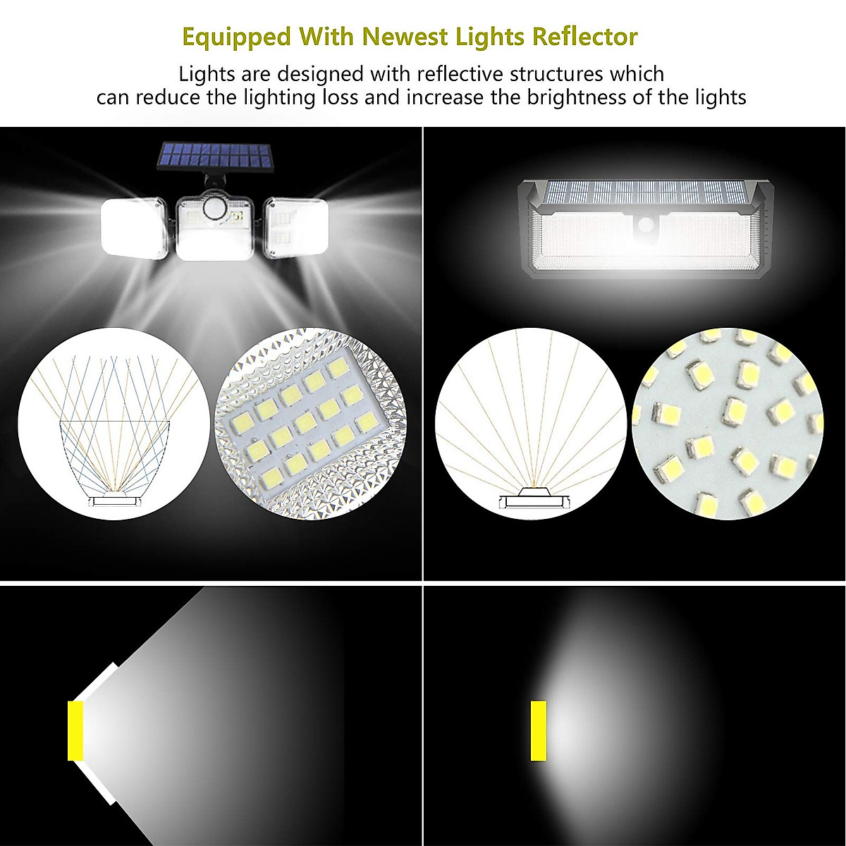 Solar Lights Outdoor Indoor - LED Solar Motion Sensor Lights 3 Adjustable Heads 270° Wide Angle: Security Flood Light IP65 Waterproof Solar Powered Wall Lights with Remote Control & 16.5 ft Cables