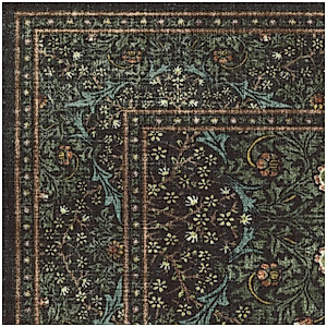RUGGABLE x Morris & Co Washable 2x3 Area Rug, Dark Green, Premium Rugs for Living Room, Bedroom, Kitchen, Office, Classroom with Gripper Non Slip Pad