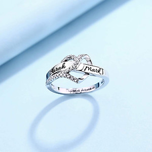 Getname Necklace Personalized Customized Heart Name Promise Ring 925 Sterling Silver Engraved Names Wedding Band Engagement Ring Personalized Gifts Ring for Women, Girlfriend, Mother.