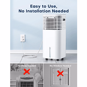 CENSTECH 4-IN-1 Portable Air Conditioners, Evaporative Air Cooler w/4 Modes & 3 Speeds, 15H Timer for Smart Auto-off, 2-Gal Tank for 20H Cooling,17FT Remote,No Hose Needed,120°Oscillating Swamp Cooler