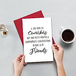 Ogeby Funny Birthday Card for Coworker Colleague, Humor Going Away Card for Work Friend, A Job Made Us Coworkers But Our Potty Mouth