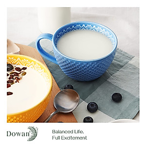 DOWAN Coffee Mugs Set of 4, 21 oz Large Coffee Mugs with Handle, Soup Mugs with Exquisite Relief Craftsmanship for Latte, Cappuccino, Party, Housewarming Wedding Gifts, Vibrant Colors