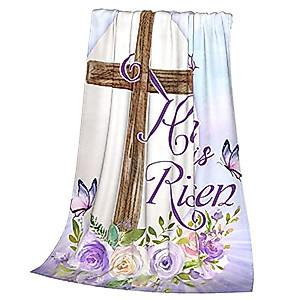 Gaotaju Flannel Fleece Blanket 40"X30" ，Easter Flag He is Risen Religious Sofa Throw Blanket Funny Ultra-Soft Travel Spring Blankets for Adult Keep Warm