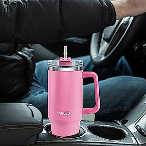 LSVUQED 40 oz Tumbler with Handle and Straw Lid, Insulated Reusable Stainless Steel Travel Mug Keeps Drinks Insulation up to 12 Hours, Leakproof Bottle for Water, Tea or Coffee and More.(Hot Pink)