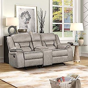 Roundhill Furniture Elkton Manual Motion Recliner with Storage Console, Loveseat, Taupe