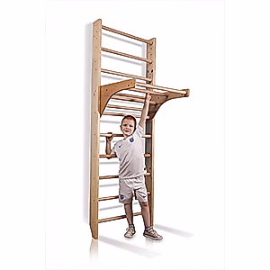 Wooden Swedish Ladder - Stall Bars Set for Physical Therapy & Gymnastics with Swing Set and Adjustable Pull-up bar - Sport Complex (KM-2)