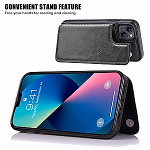 JOYAKI Wallet Case Compatible with iPhone 13,Slim Protective case with Card Holder,PU Leather Kickstand Card Slots Case with a Free Screen Protective Glass for iPhone 13(6.1")-Black