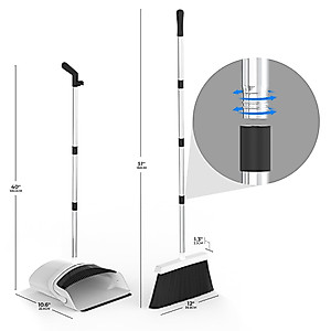 Broom and Dustpan Set for Home - Premium Long Handled Broom Dustpan Combo - Upright Standing Lobby Broom and Dust Pan Brush w/ Handle - Great Edge, Lightweight and Robust