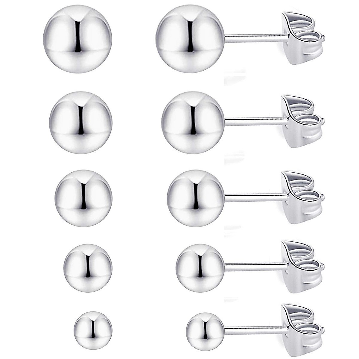 MDFUN 6 Pairs Surgical Stainless Steel Round Ball Stud Earrings Set for Women Men 3-7mm