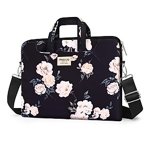 MOSISO Laptop Shoulder Bag Compatible with MacBook Air/Pro, 13-13.3 inch Notebook, Camellia Carrying Sleeve with Belt, Black