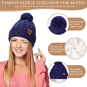 Womens Winter Warm Beanie Hat Touchscreen Gloves Long Scarf Set Ribbed Cable Knit with Fleece Lined Skull Pom Caps