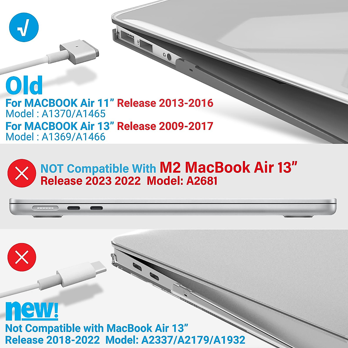 IBENZER Compatible with Old Version MacBook Air 13 Inch Case (2017-2010 Release), Models: A1466/A1369, Plastic Hard Shell Case with Keyboard & Screen Cover for Mac Air 13, Crystal Clear, A13CYCL+2
