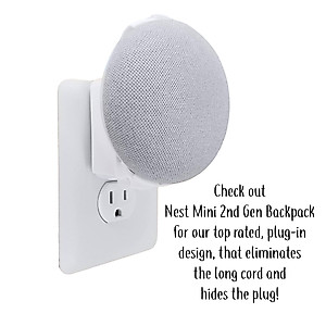 The Mini Genie for Google Nest Mini (2nd Gen) | Multi-Pack Disc. | Lowest Profile | No Ugly Bulk | Vertical or Horizontal | Outlet Wall Mount Hanger Stand (White, 1-Pack)