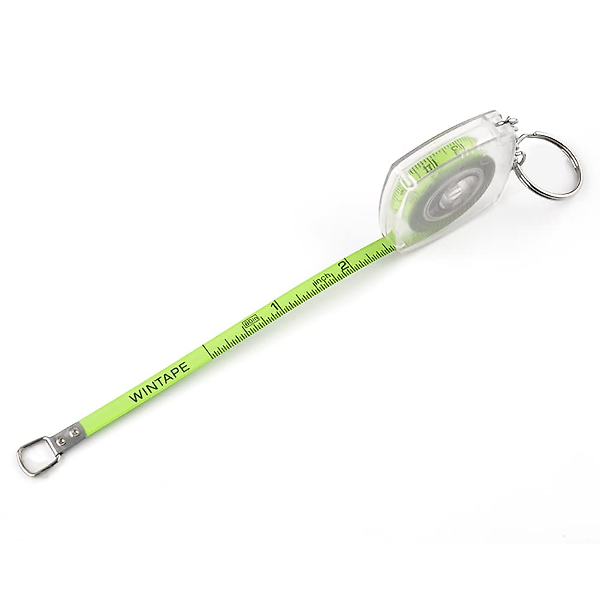 WIN TAPE 6FT 2M Mini Steel Tape Measure Transparent Plastic Shell with Keychain Functional Mini Retractable Measuring Tape Keychain