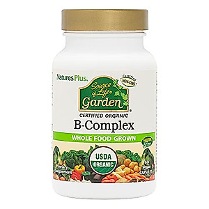 NaturesPlus Source of Life Garden Certified Organic B Complex - 60 Vegan Capsules - Complete Vitamin B Supplement, Energy Booster - Vegetarian, Gluten-Free - 30 Servings