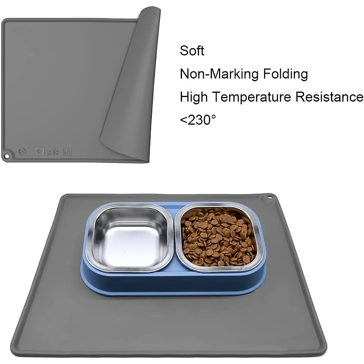 Marchul Dog Cat Food Mat, Waterproof Non-Slip Silicone Rubber Dog Bowl Mat with Raised Edges, Pet Feeding Mat Placemat ​Tray (14.4 * 10.6")