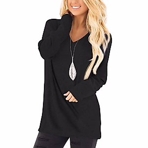 Jescakoo Tunic Tops for Leggings for Women Fall V Neck T Shirts Pullover Long Sleeve Black XL