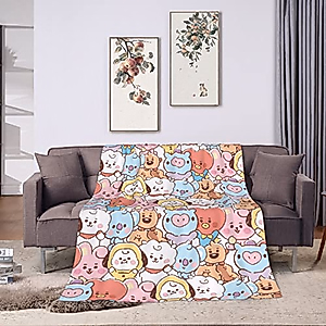 LOSVORF Bt Cartoon Blanket 21 Throw 50"X60" J-Hope Jimin Blankets Sofa Army Blankets Christmas Blanket Gift Flannel Blankets Quilt Blankets for Living Room Bedroom
