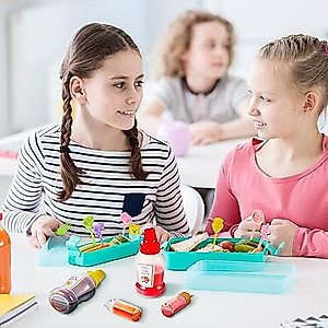 26 Pcs Lunch Bento Soy Sauce Case Container 5 Mini Plastic Condiment Squeeze Bottles Cute Kids Lunch Accessories with Dropper 20 Animal Food Picks for Honey Salad Sauces Oil Ketchup (Vivid Style)