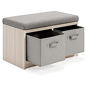 Signature Design by Ashley Blariden Upholstered Storage Bench with Removable Baskets, Gray