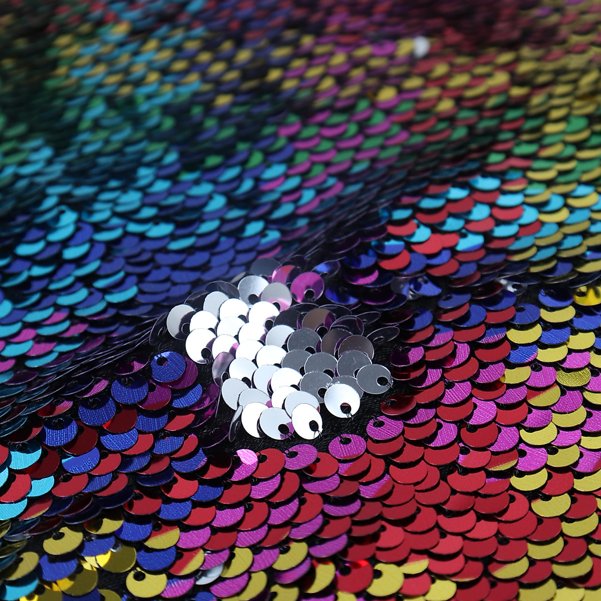 ShinyBeauty Rainbow to Silver Fabric by The Yard 1 Yards Mermaid Fabric Sequin Fabric Flip up Silver Reversible Fabrics for Sewing Glitter Material Cutting Dress/Clothing/Party Decor