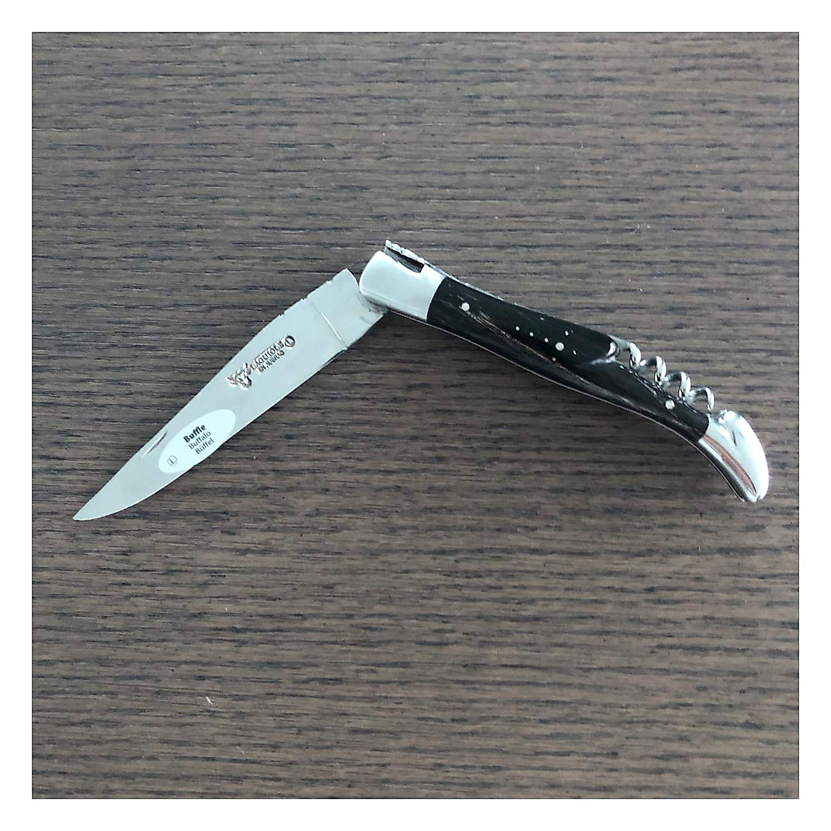 Laguiole en Aubrac Handmade Luxury Shiny Folding Pocket Steak Knife, 4.75-in (12 cm), Buffalo Horn Handle