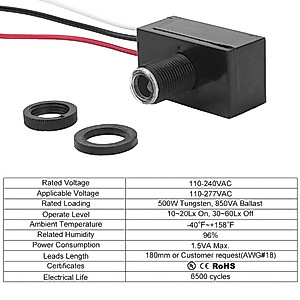 GBAYSA 1 Pack Outdoor Photocell Light Sensor,Dusk to Dawn Photo Control Sensor,Auto on Off Hard-Wired Post Eye Light Control,Photoelectric Switch Sensor for Lighting Fixtures
