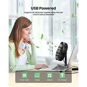 Gaiatop USB Desk Fan, Portable Powerful Small Table Fan, 6.5 Inch Quiet 4 Speeds Wind Desktop Personal Fan, 90° Rotate Mini Fan for Better Cooling Room, Office, Travel (Blue)