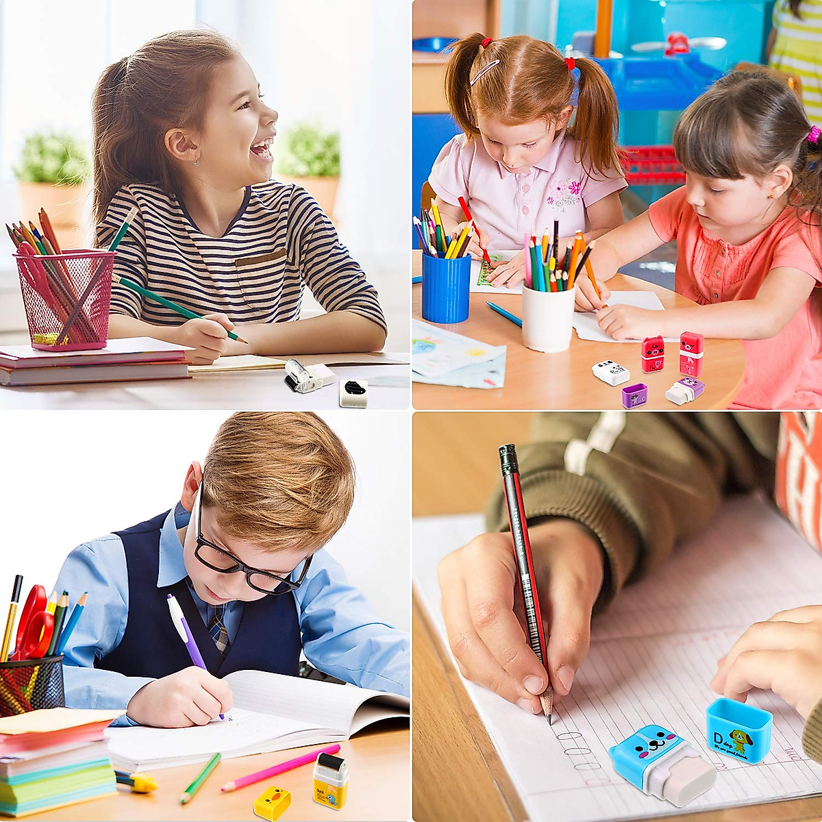 Outus 16 Pcs Roller Erasers Cute Pencil Erasers Animal Erasers with Roller Shaving Roller Case for Easy Pick up and Removal, Back to School Gift Supplies Animal Themed Fun Party Favor