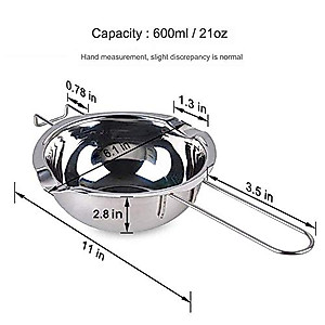 Double Boiler-Chocolate Melting Pot with Mixing Spoon, Used to Melt Chocolate, Butter, Candy, Soap, Candle (18/8 Steel, 600 ML)