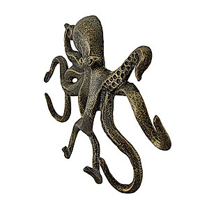 Zeckos Swimming Octopus Antique Bronze Finish Decorative Wall Hook