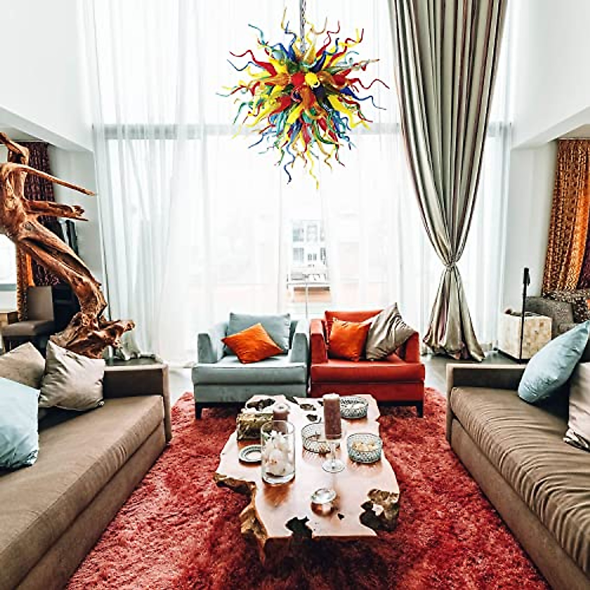 Alioth Hand Blown Glass Chandeliers, Luxury Ceiling Light Fixture, Art Murano Glass Chandelier Light for Dining Room, Living Room 20" x 20"