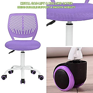 Geniqua Children Task Chair Lumbar Mid Back Adjustable Height Study Computer Chair with Mesh Seat Casters for Home Office, School, Purple