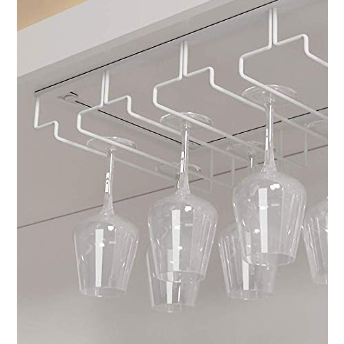 Wine Glass Rack under Cabinet Stemware Rack, Wine Glass Holder Organizer for Cabinet Kitchen Bar Glasses Storage Hanger(Gold)