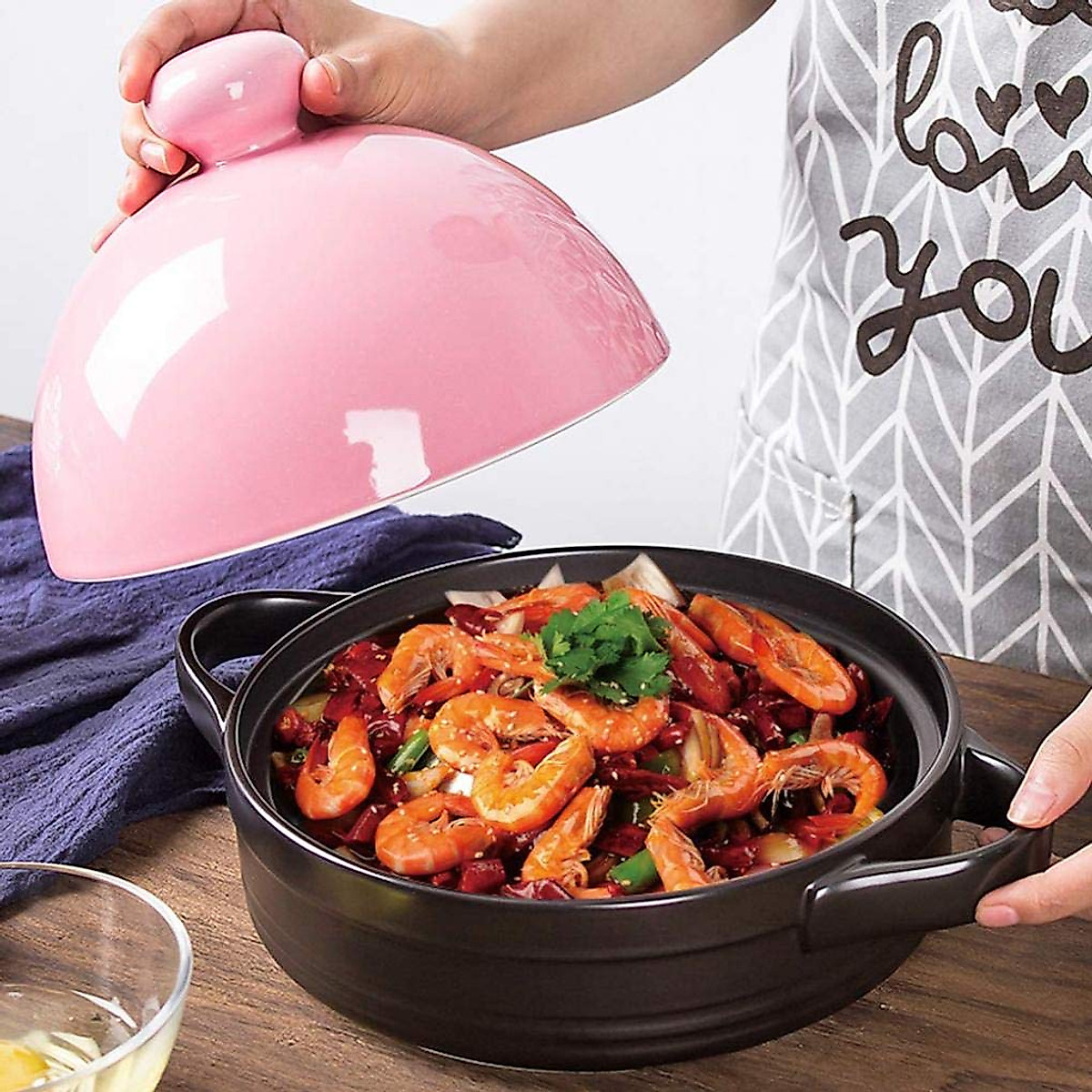 MYYINGBIN Orange Tagine Pot Heat-Resistant Ceramics Slow Cooker Micro Pressure Cooker Clay Casseroles with Anti-Scalding Handle, 21.5cm