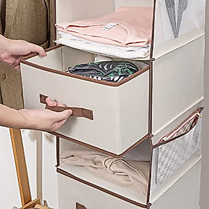 Vercord 6 Shelf Hanging Closet Organization Foldable Hanging Shelves Clothes Storage with 2 Large Drawer 1 Sock Drawer 6 Mesh Pocket.