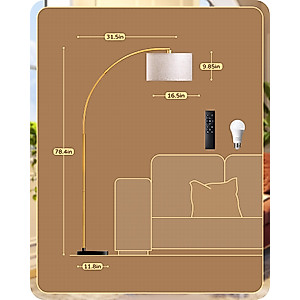 EDISHINE 78.3" Gold Arched Floor Lamp with Remote, Mid Century Modern Reading Light Over Chair, Tall Arc Standing Lamp for Living Room, Home Office, Reading Room, Dining Room, Dimmable Bulb Included