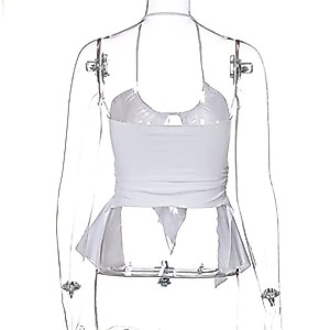 SHESEEWORLD Sexy Hollow Out Spaghhetti Strap Y2K Cropped Tank Top Drawstring Ruched Backless Slim Camisole Shirts Streetwear White
