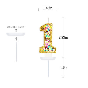 ElekFX 1st Birthday Candles for Cake with Sprinkles, Sweet One Birthday Party Decorations Rainbow Birthday Party Supplies, 2.76 inch Cake Topper Decorations Golden Edge (Number 1)