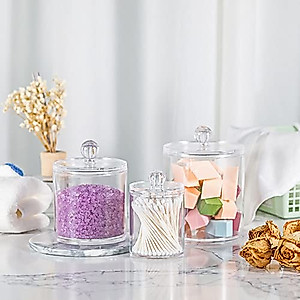 YOUEON 6 Pack Apothecary Jars with Lids, Qtip Holder Dispenser with Lid, 8/18/28 Oz Clear Cotton Ball Holder, Cotton Pad Holder, Bathroom Canister for Cotton Swab, Cotton Pads, Cotton Ball, Makeup