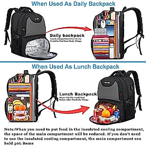 Lunch Bag Backpack, Insulated Cooler Lunch Box Backpack, Extra Large 17inch Travel Laptop Backpack 50L with USB Charging Port, Water Resistant Big work Backpack for Men Women , Grey