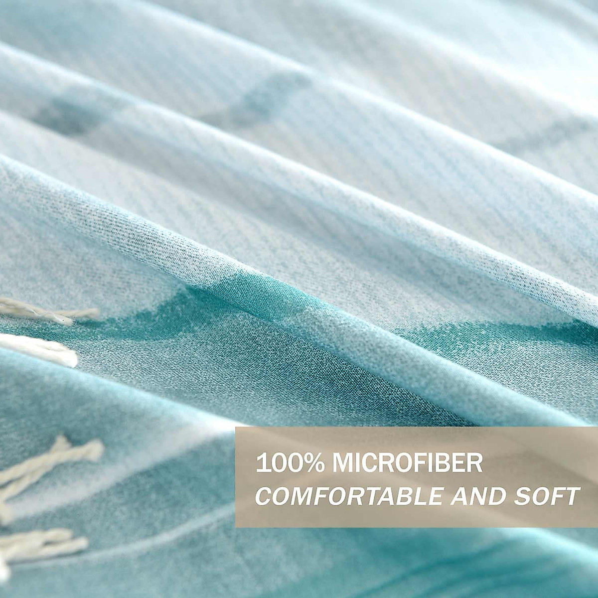 Nanko King Duvet Cover Set, Grey and Blue Teal Striped Print Pattern 3pc 104x90 Microfiber Comforter Quilt Bedding Cover with Zip Ties - Modern Farmhouse Styly for Men and Women Teen, Gray