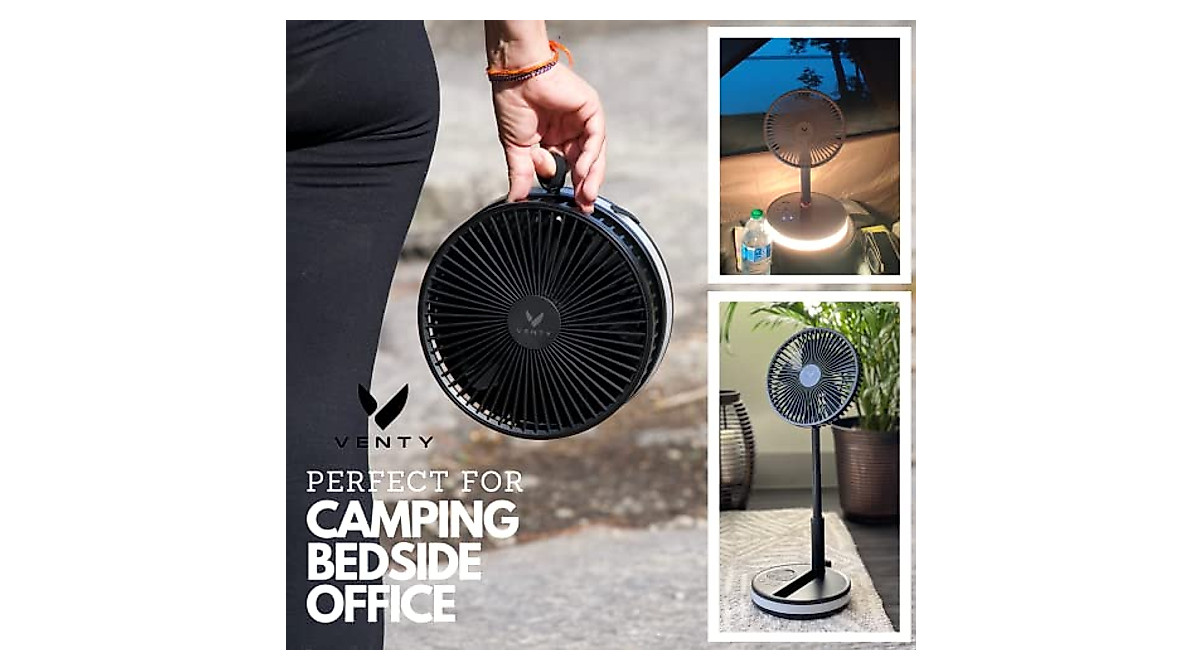 VENTY Portable Fan - Wireless, 4 Speeds & LED Light