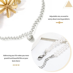 Jeairts Pearl Choker Necklace Silver Crystal Short Necklaces Row Pearl Pendant Necklace Jewelry for Women and Girls