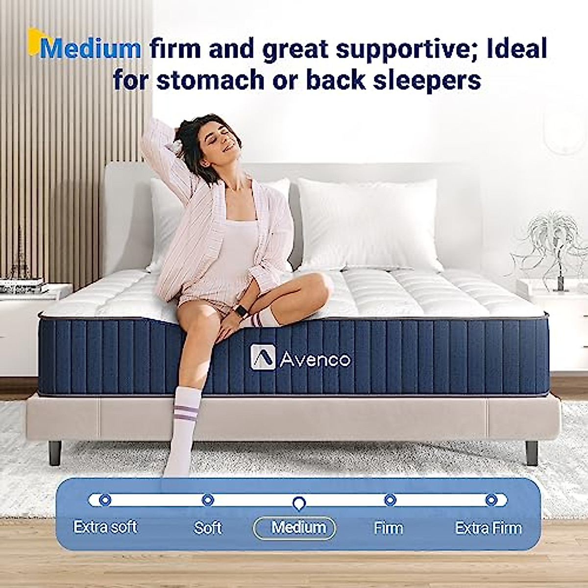 Avenco Queen Mattress, 12 Inch Hybrid Mattress Queen Size with Pocket Innerspring and Latex Memory Foam, Medium Firm Mattress Queen in a Box, Motion Isolation, Relieves Pain & Pressure Points